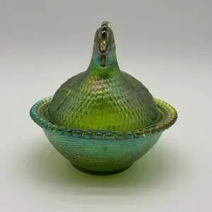 Indiana Glass | Art | Lime Green Iridescent Indiana Glass Hen On Nest ...